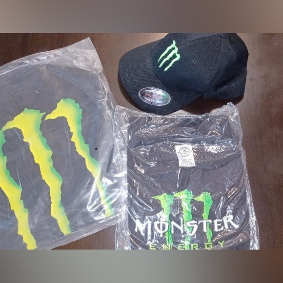 Shirts | Monster Energy Inflatable Can Flex Fit Hat And Large T Shirt ...